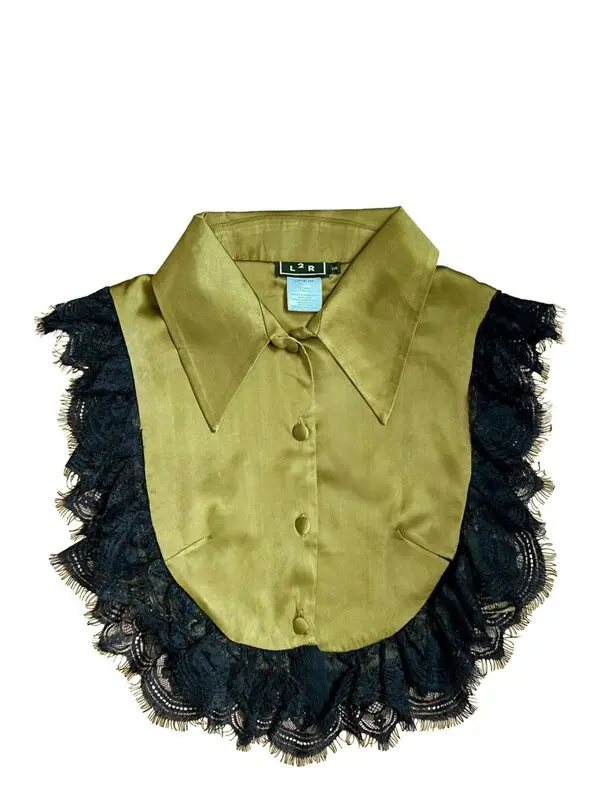 L2R THE LABEL Satin Top With Lace Trim - Green