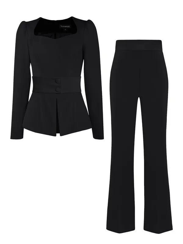 TIA DORRAINE Fitted Blouse And Trousers Set - Black