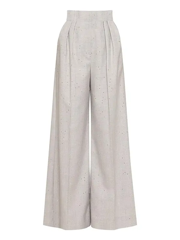NISSA Embellished Wide-leg Trousers - Grey