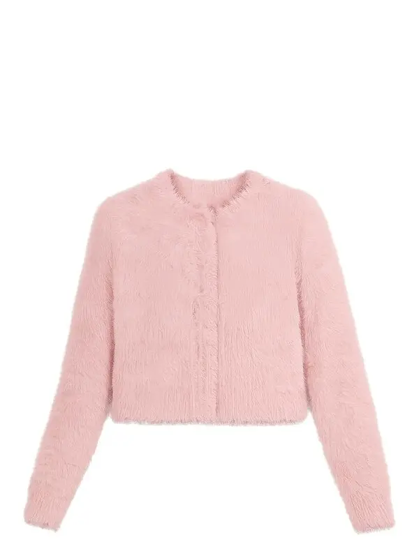 YUMI Eyelash Knit Cropped Cardigan - Pink