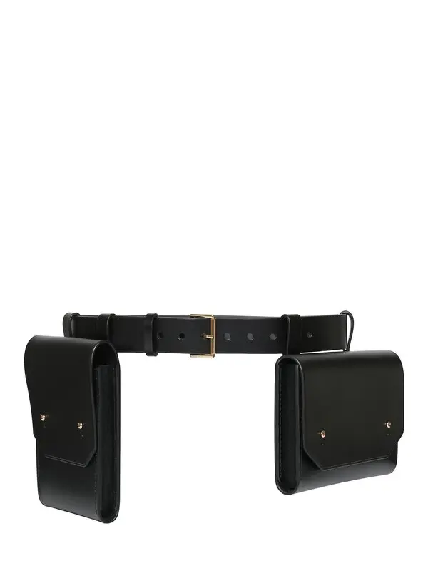 HAUTE CUIR Leather Double Belt Bag - Black