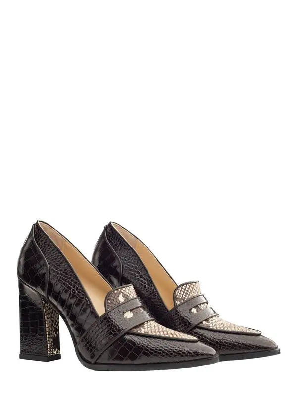 ROSAMUND MUIR LONDON Annabel Reptilia Print Leather Loafers - Brown