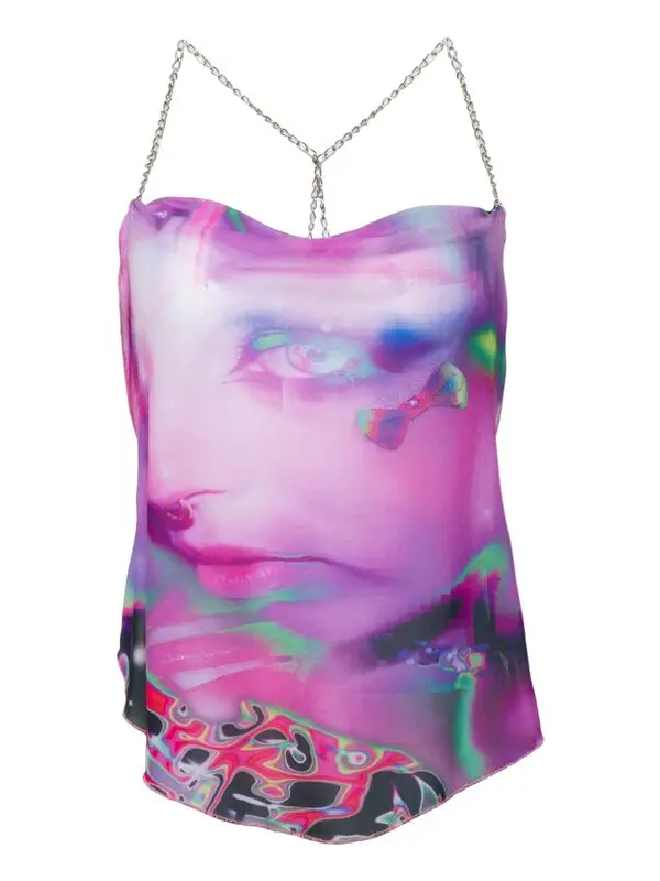PALOMA LIRA Chain Detail Printed Mesh Top - Purple