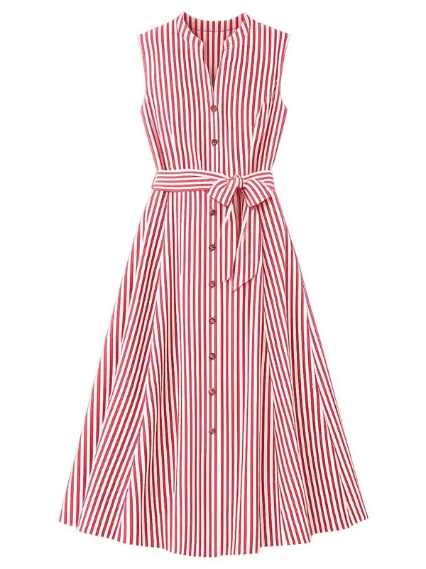 YUMI Stripe Midi Shirt Dress - Red