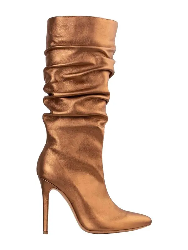GINISSIMA Metallic Leather Eva Knee High Boots - Brown
