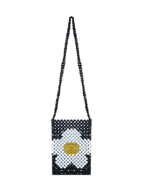 TILLIE BEADS Beaded Crossbody Bag With Daisy Pocket - Black