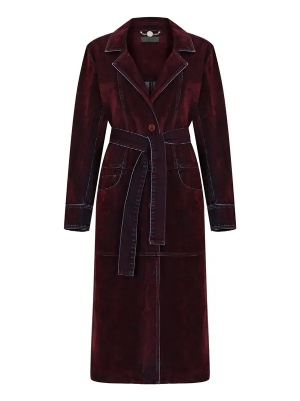 GOC DENIM Flocked Denim Trench Coat - Red
