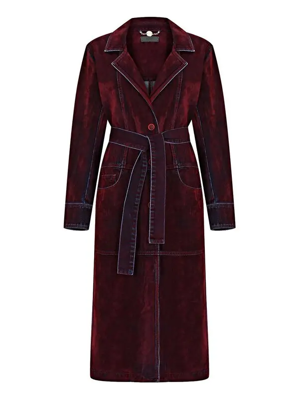 GOC DENIM Flocked Trench Coat - Red