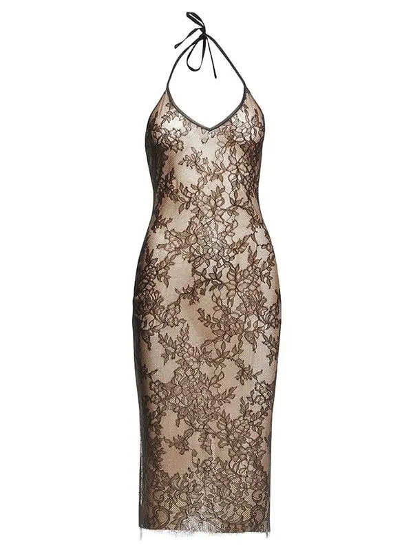MAISON SEL Lace Spaghetti Strap Bodycon Dress - Black