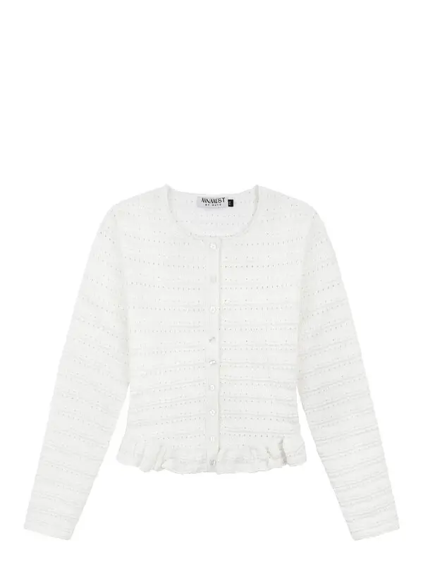 RAVE ON TREND Pointelle Knit Cardigan - White