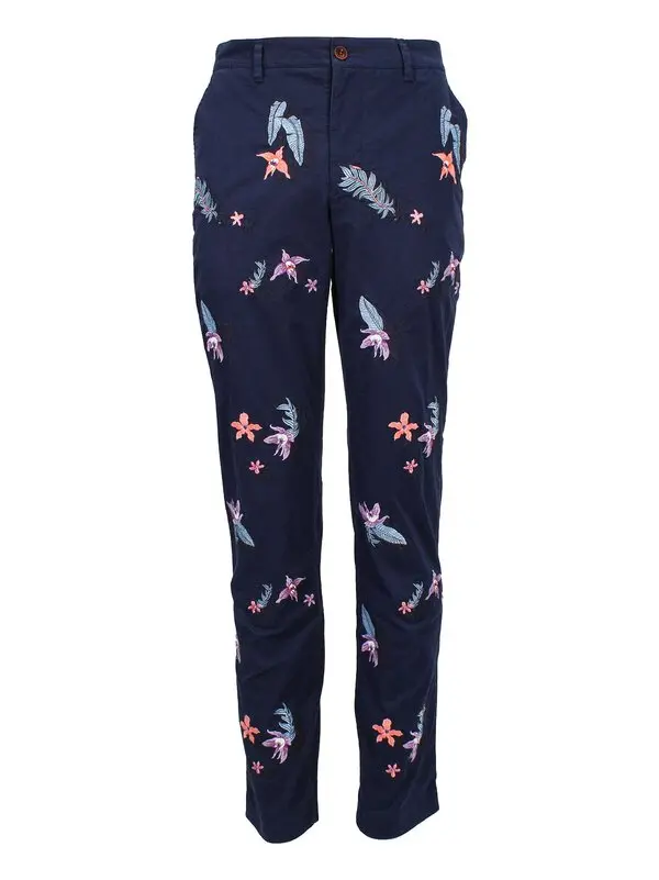LORDS OF HARLECH Charles Flower Embroidery Pant - Blue