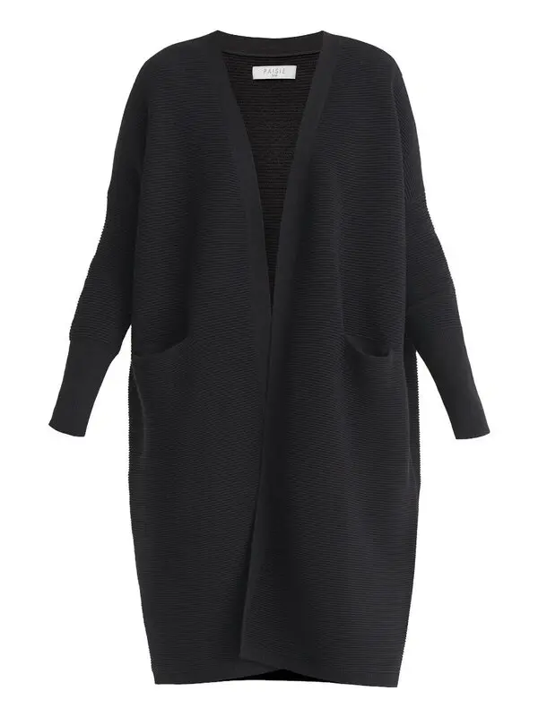 PAISIE Longline Ribbed Cardigan - Black