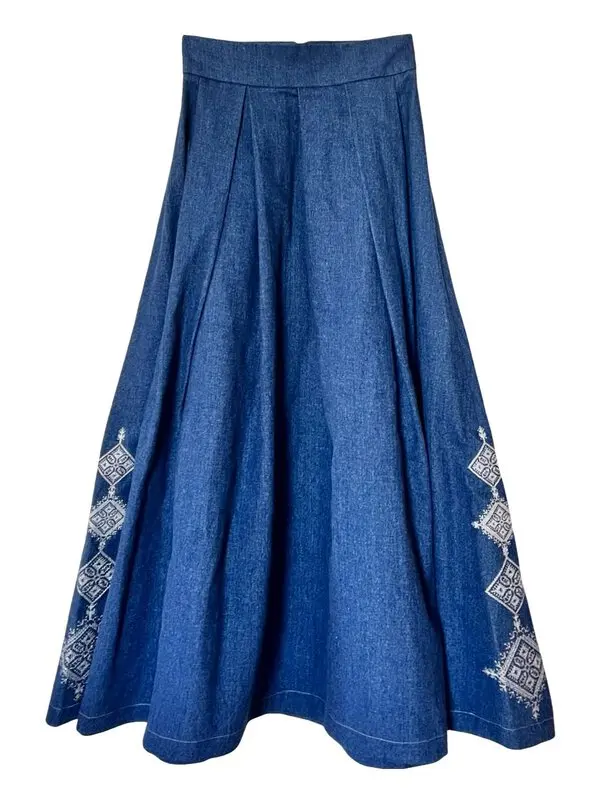 L2R THE LABEL Embellished Denim Maxi Skirt - Blue