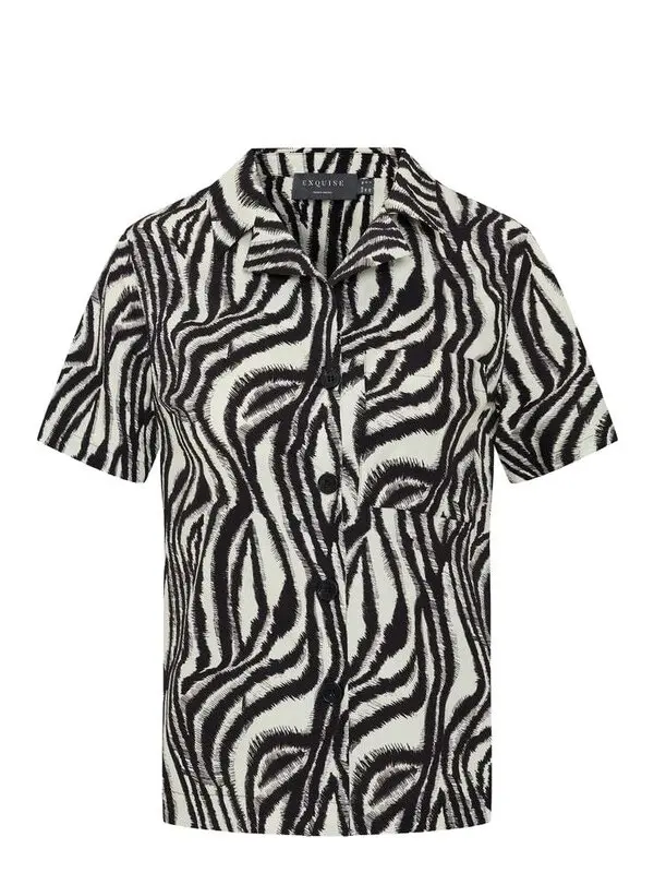 EXQUISE Zebra Print Cotton Shirt - Black