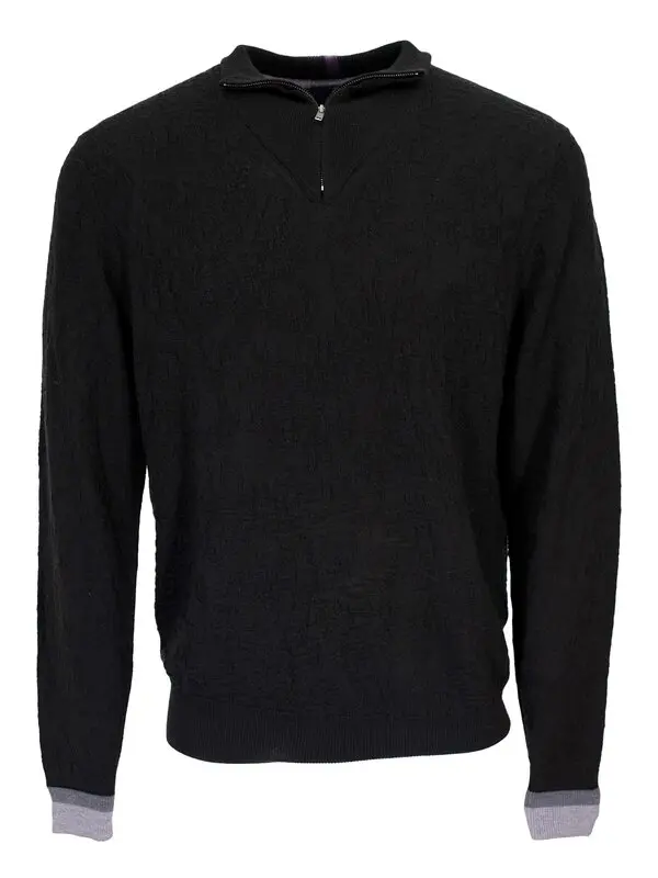 LORDS OF HARLECH Quinn Quarter-zip Merino Sweater - Black