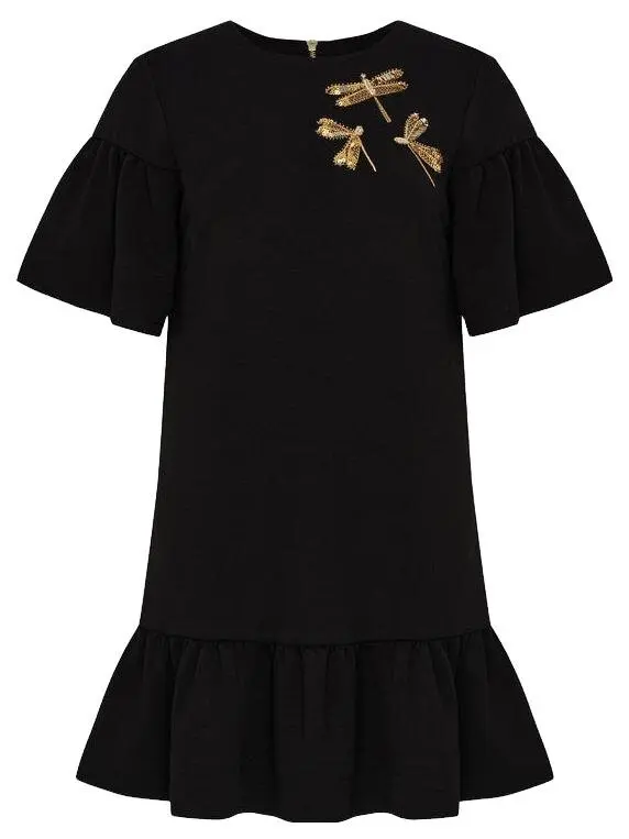 EXQUISE Slim Embroidered Mini Dress - Black