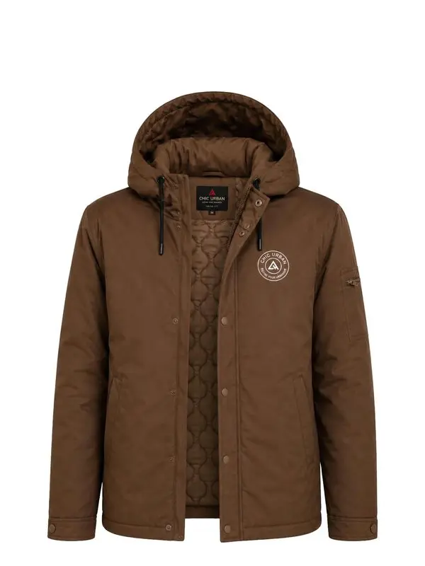 CHIC URBAN Khaki Zip Hoodie - Brown