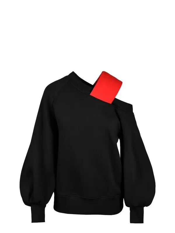 IOANA CIOLACU Sweatshirt With Asymmetrical Neckline And Open Shoulder - Black/red