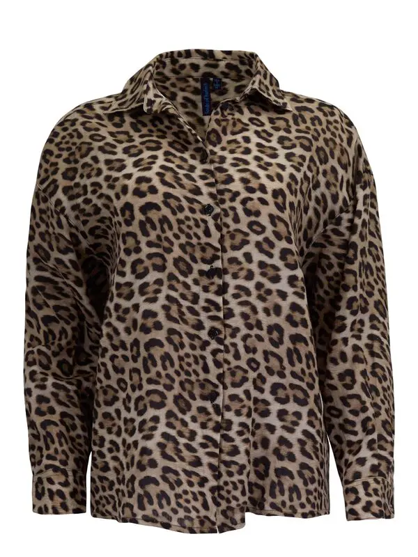 LORDS OF HARLECH Lydia Leopard Linen Shirt - Brown