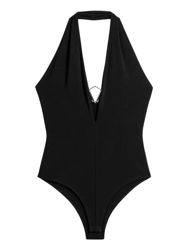 NOCTURNE Halter Deep V Blouse - Black