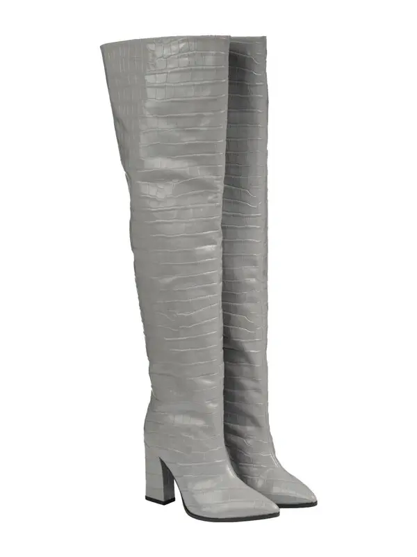 ROSAMUND MUIR LONDON Roma Crocodile Print Over-the-knee Boots - Grey