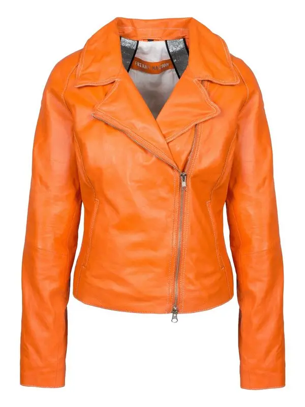 FREAKY NATION Leather Biker Jacket - Orange