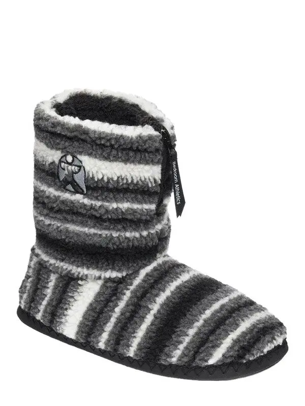 BEDROOM ATHLETICS Teddy Sherpa Slipper Boot Stripe - Grey