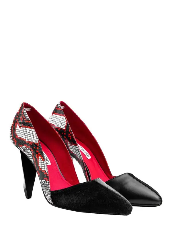 ROSAMUND MUIR LONDON Romera Duo Texture & Snake Print Heels - Black/red/white