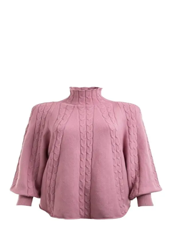 Saachi Cable Knit Turtleneck Poncho - Pink