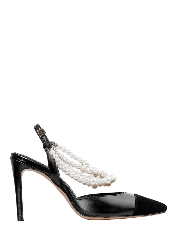 GINISSIMA Alice Pearl Leather Slingbacks - Black