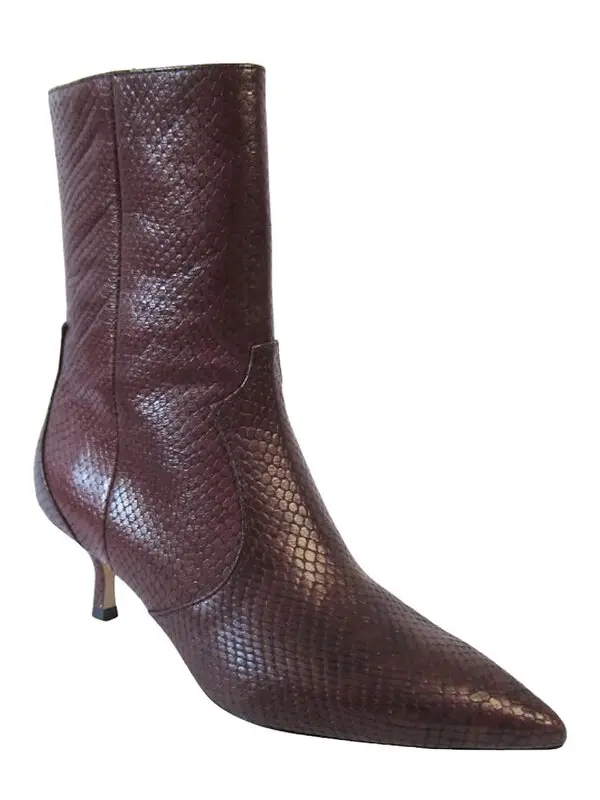 MAILE Stacie Snake-print Kitten Heel Boots - Brown
