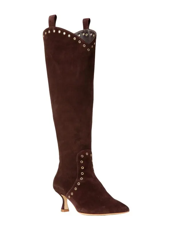 BEAUTIISOLES BY ROBYN SHREIBER Vanesa Suede Knee-high Boots With Studs - Brown