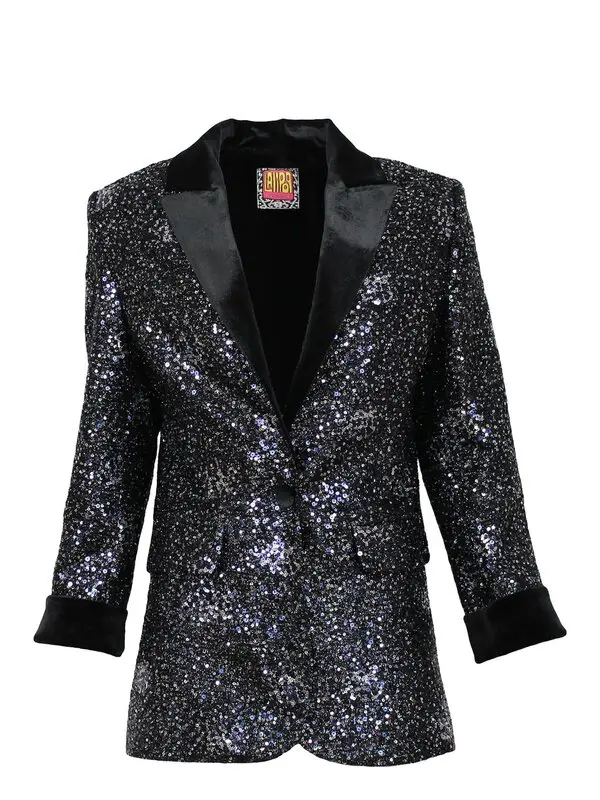 LALIPOP DESIGN Sequin Embellished Blazer Jacket - Black