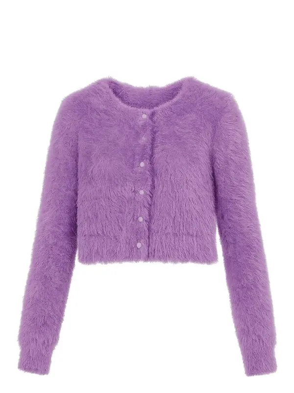 YUMI Eyelash Knit Cropped Cardigan - Pink