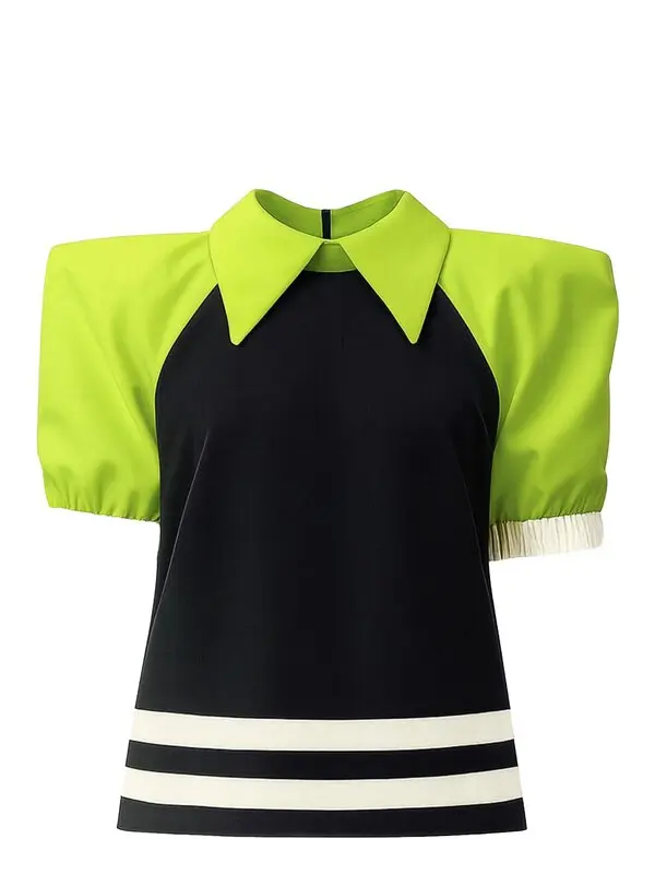 JULIA ALLERT Color Block Puff Sleeve Blouse - Black/green