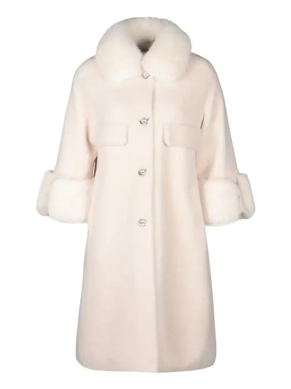 SANTINNI Hayworth Wool & Faux Fur Coat - White