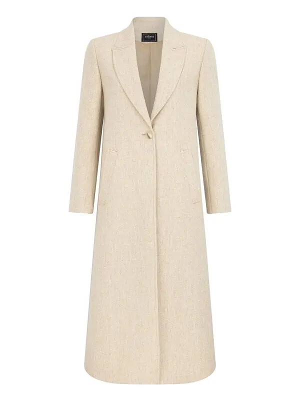 TRIONA Herringbone Shannon Tweed Coat - White