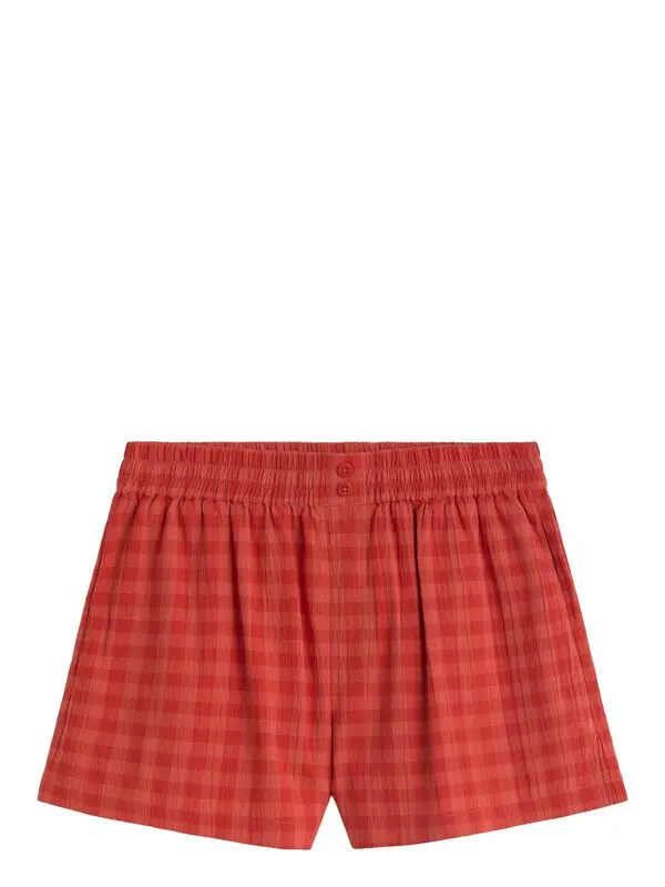 THINKING MU Geraldine Seersucker Shorts - Red