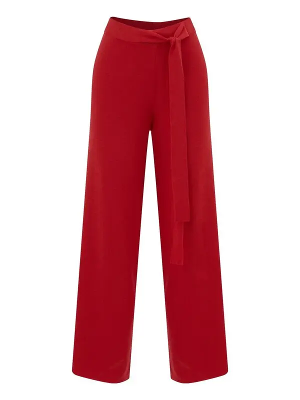 PERALUNA Bell Bottom Knit Trousers - Red