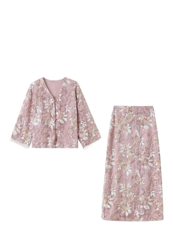 WJY STUDIO LONDON Embroidered Floral Co-ord Set - Pink