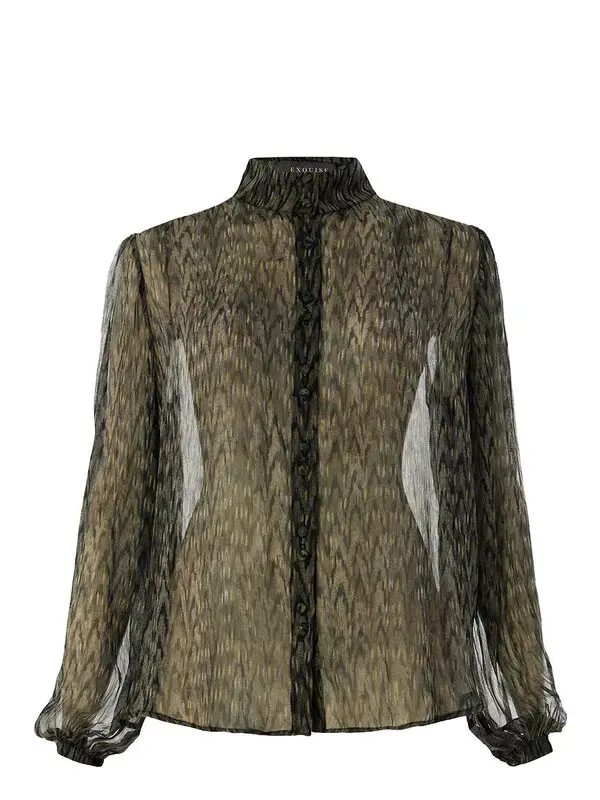 EXQUISE Kamiyah Mandarin Collar Blouse - Black
