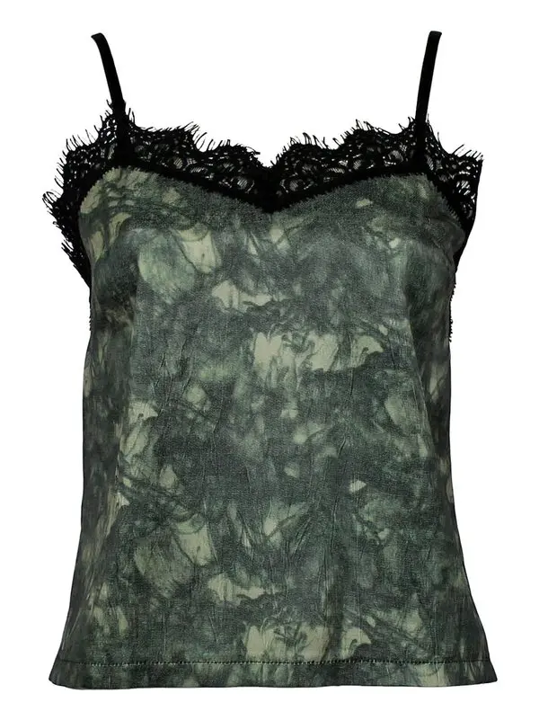 LALIPOP DESIGN Abstract Print Camisole With Lace Trim - Green/black