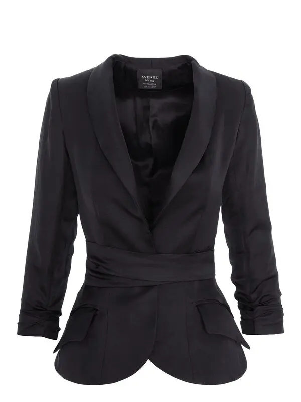 AVENUE N°29 Rayon And Linen Belted Blazer - Black