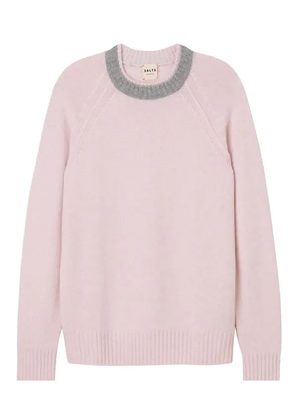 SALTS CASHMERE Double Neck Trim Crew Neck Sweater - Pink