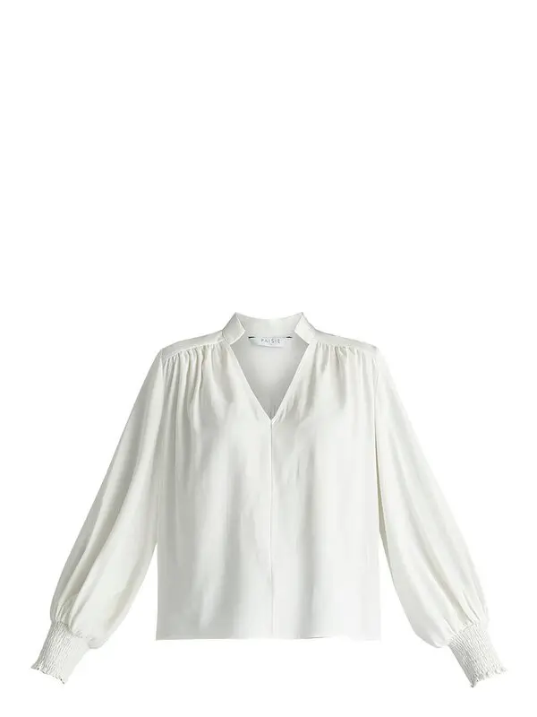 PAISIE V-neck Blouse With Gathered Detail - White