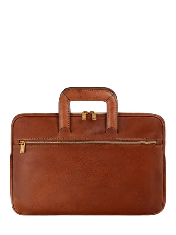 TIME RESISTANCE Leather Briefcase Laptop Bag - Brown