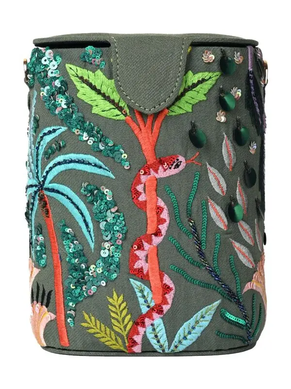 SIMITRI Oasis Embroidered Bucket Bag - Green