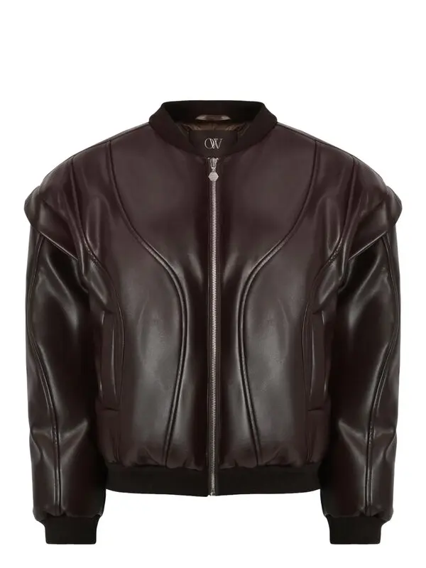OW Valentina Faux Leather Bomber Jacket - Brown