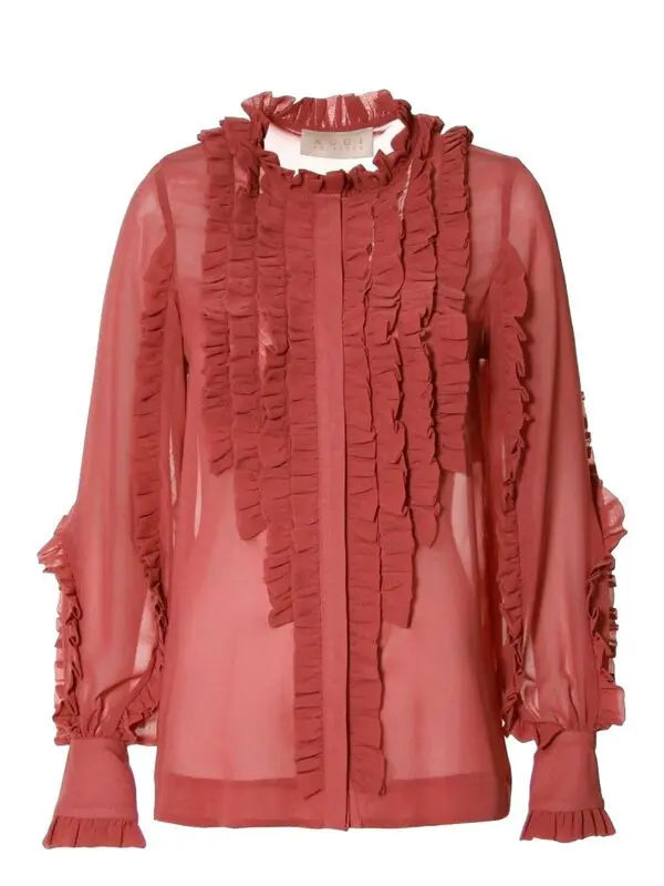 AGGI BY HALEWSKI Chiffon Blouse With Ruffle Detail - Pink