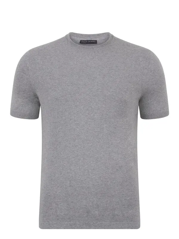 PAUL JAMES KNITWEAR Ultra-fine Cotton Hugo Knitted T-shirt Ash - Grey